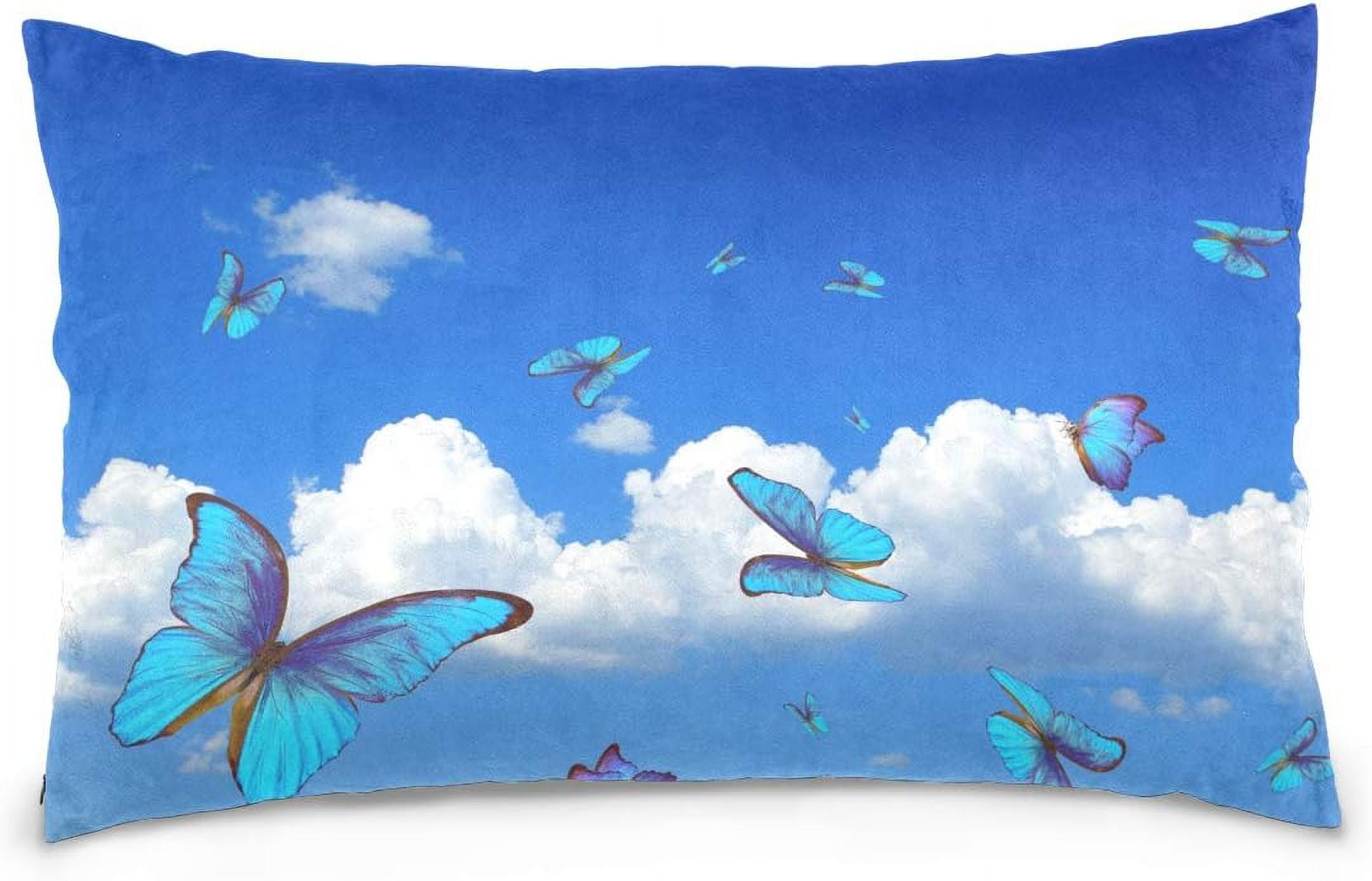 Bright Butterflies Flying The Blue Sky Velvet Oblong Lumbar Plush Throw ...