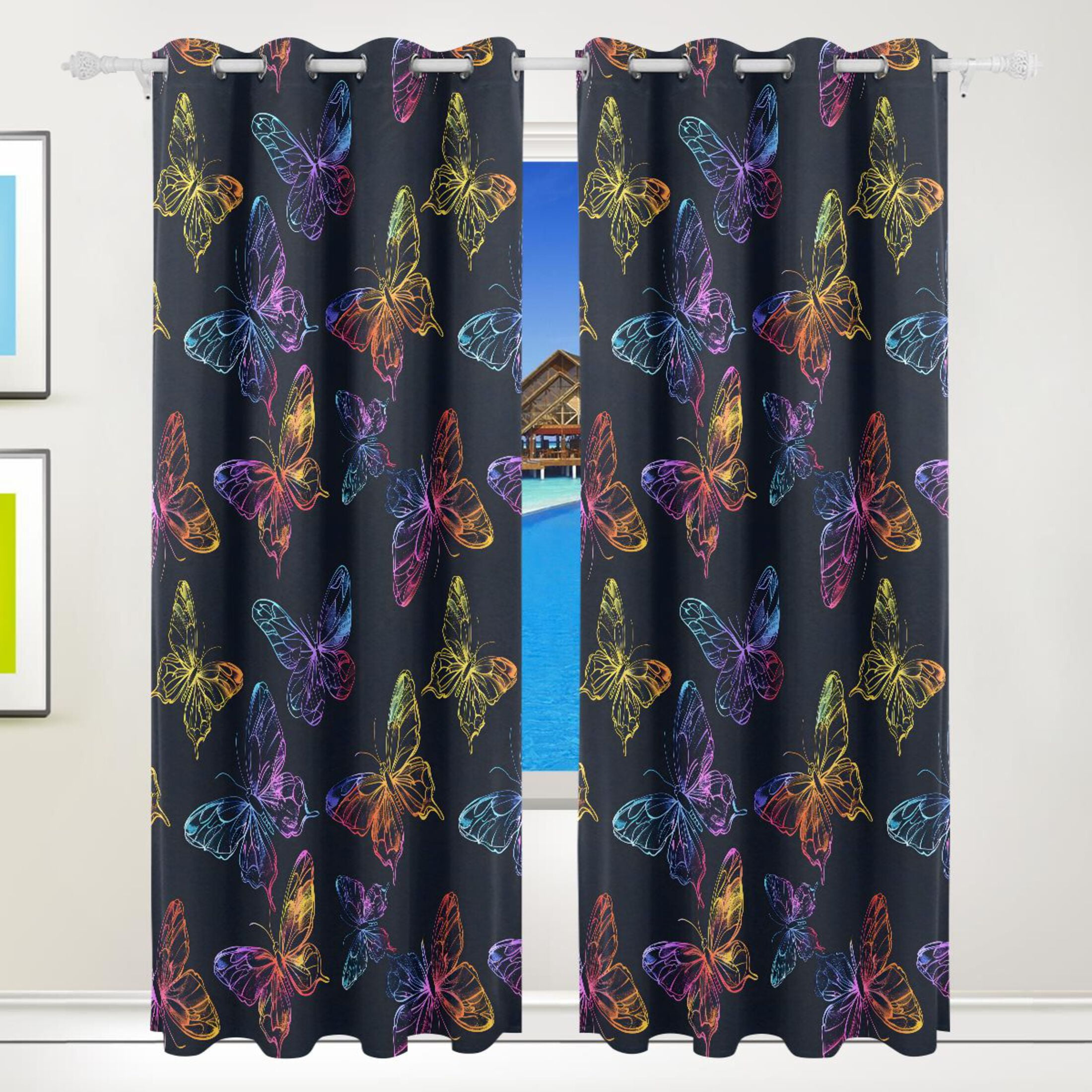 Bright Butterflies Silhouette Blackout Curtains 72 inch Length 2 Panels ...