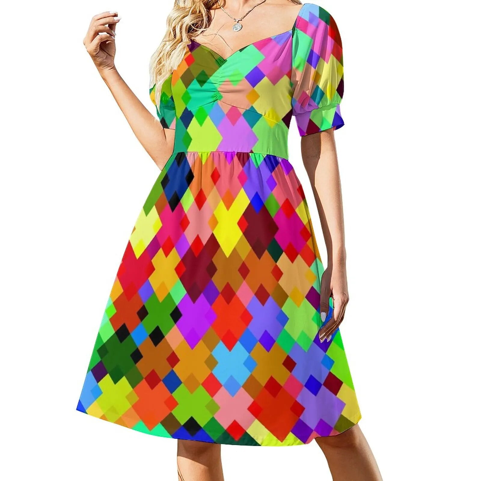 Bright Checkered Colors Dress dresses for women 2024 summer clothes for ...