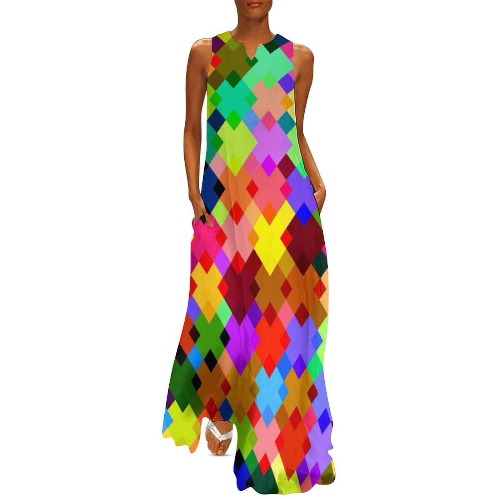 Bright Checkered Colors Long Dress wom's luxury party dress summer ...
