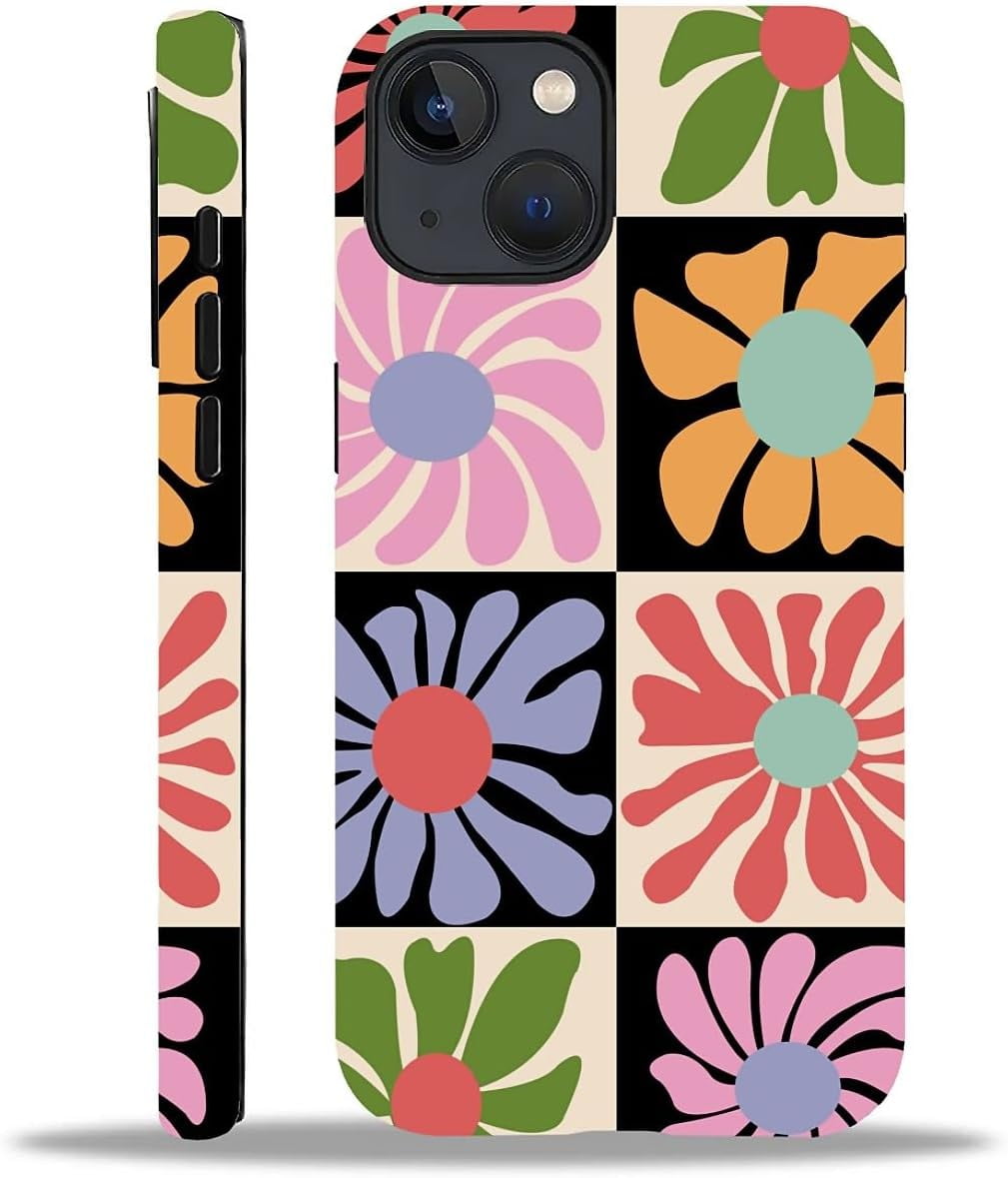 Bright Checkered Flowers Phone Case 11 12 13 14 15 16 Pro Max Stylish ...