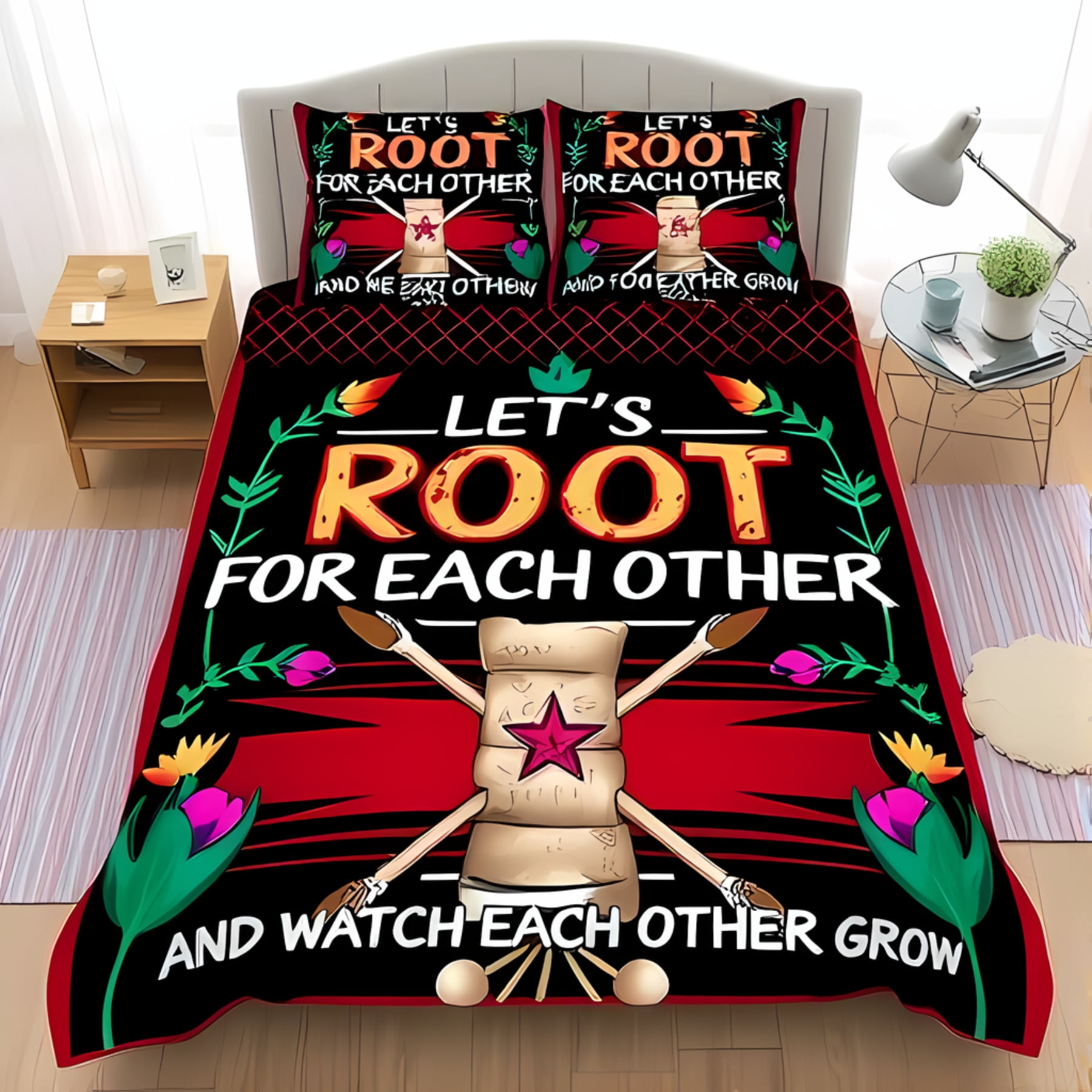 Bright & Cheerful 3-Piece Duvet Cover Set - "LET’S ROOT FOR EACH OTHER ...