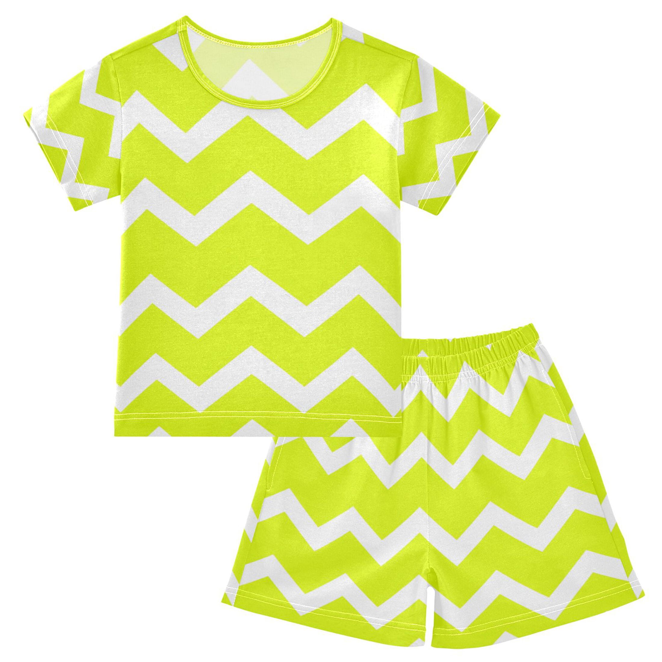 Bright Chevron Pattern Summer Pajama Set Soft Cotton Short Sleeve ...