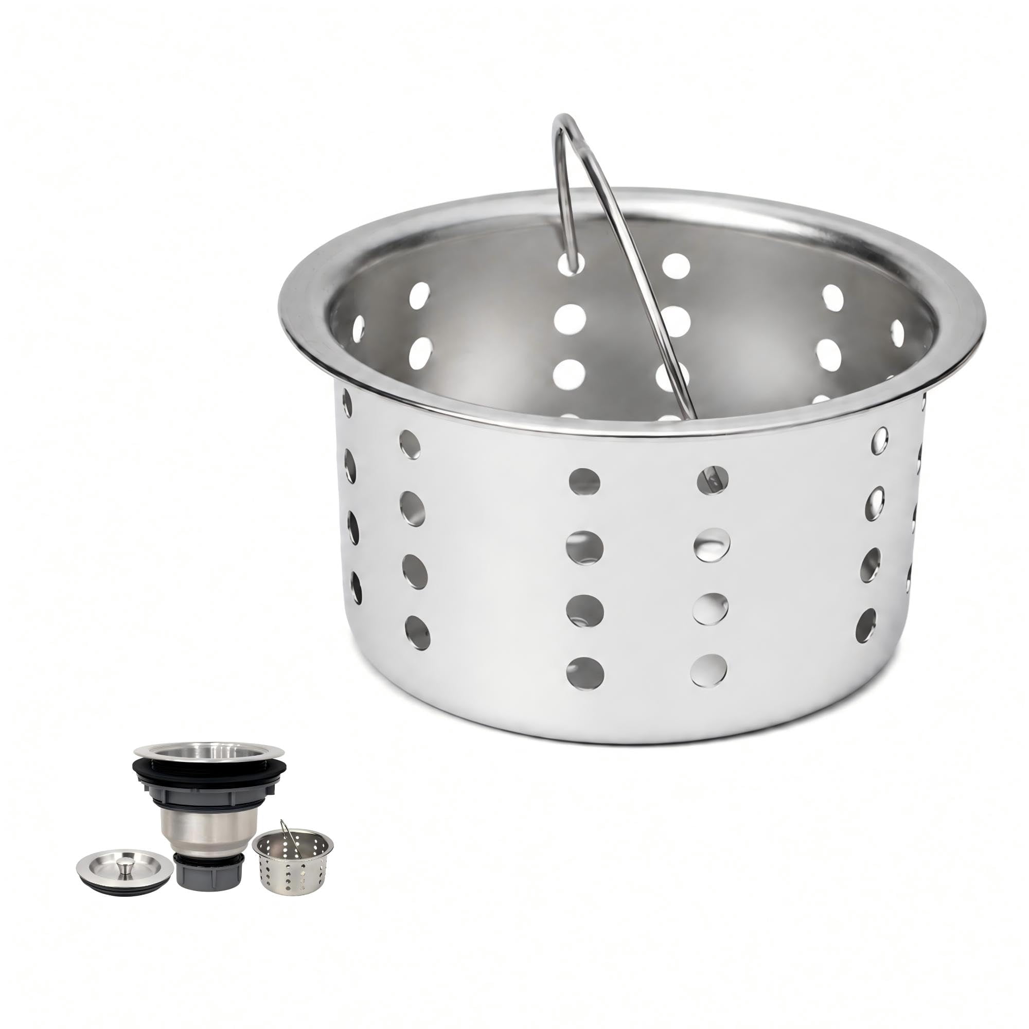 Bright Chrome Sink Strainer Basket Replacement, 3 Inch Deep Cup with ...
