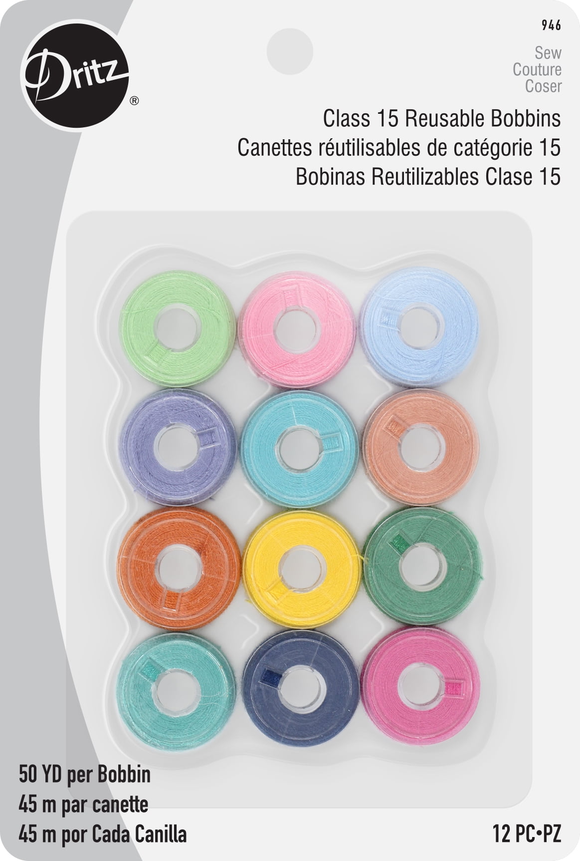 Bright Color Assortment 12/Pkg - Dritz Reusable Plastic Bobbins Pre ...