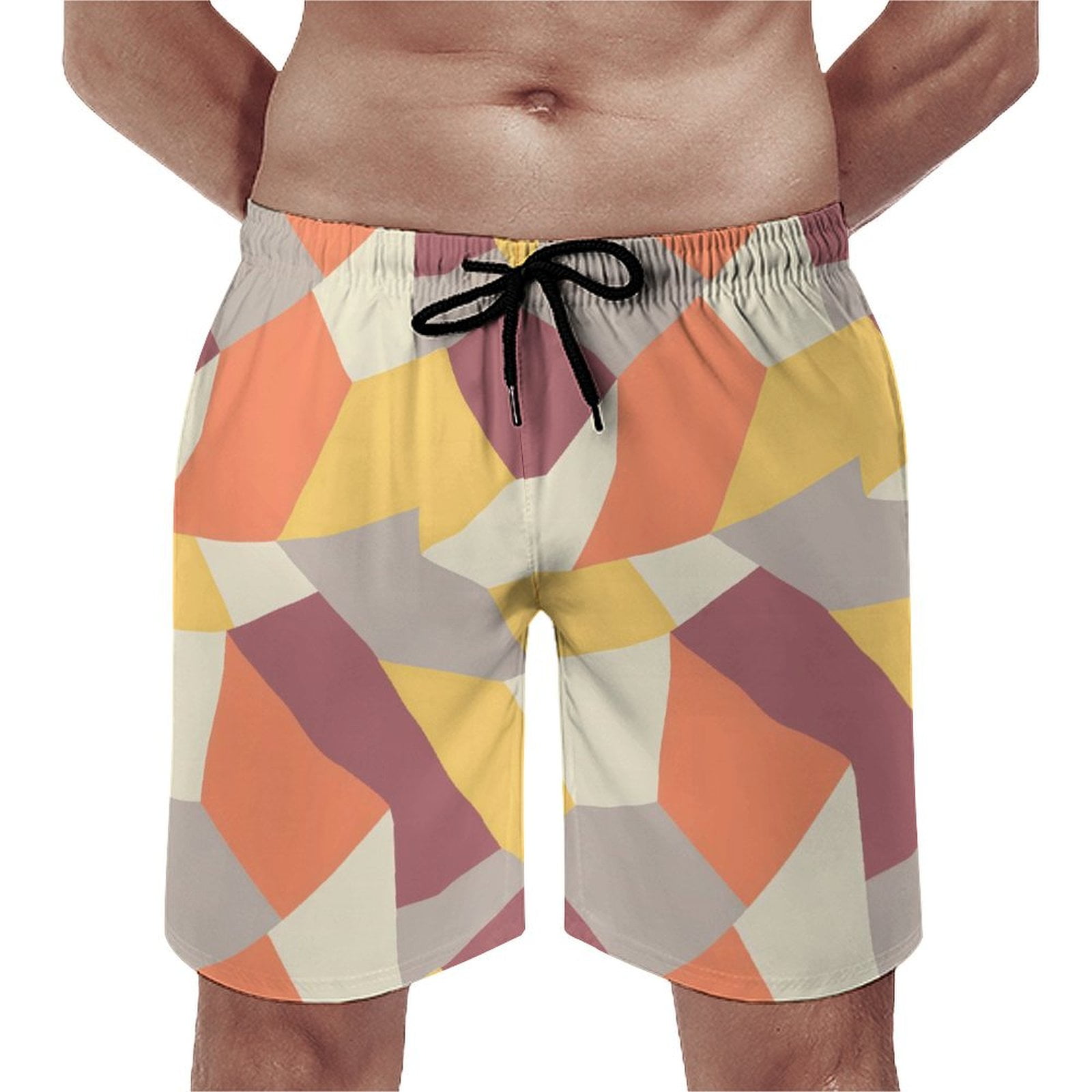 Bright Color Block Board Shorts Summer Geometric Casual Beach Shorts ...