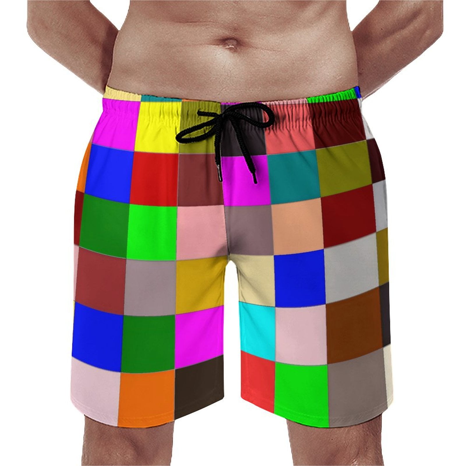 Bright Color Block Board Shorts Summer Geometric Casual Beach Shorts ...