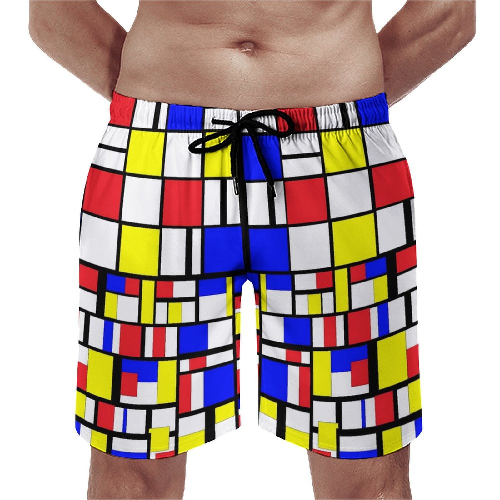 Bright Color Block Board Shorts Summer Geometric Casual Beach Shorts ...