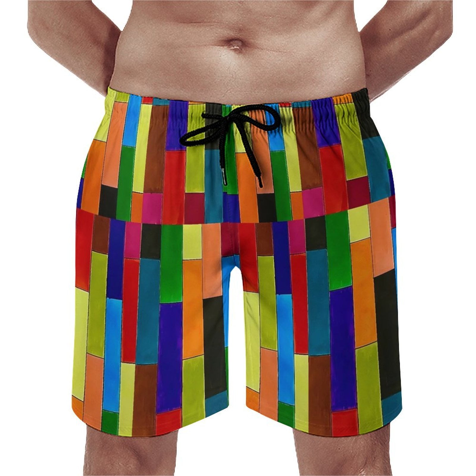 Bright Color Block Board Shorts Summer Geometric Casual Beach Shorts ...
