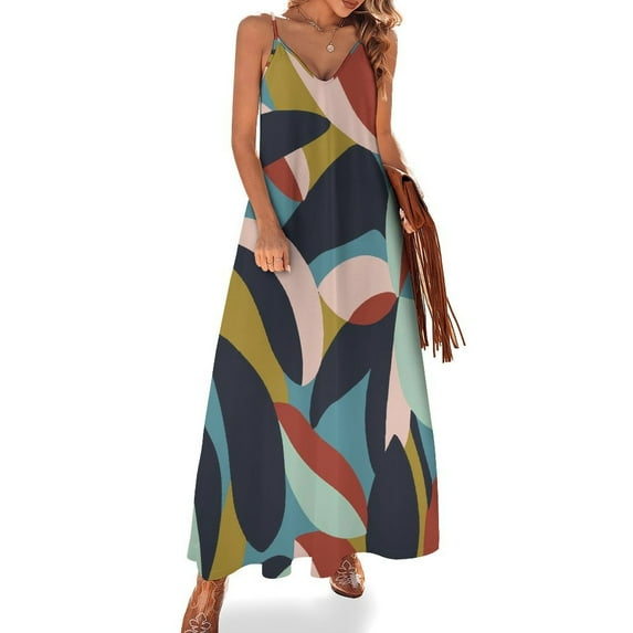 Bright Color Block Dress Geometric Aesthetic Bohemia Long Dresses ...