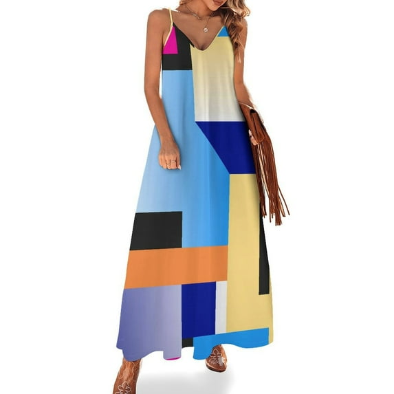 Bright Color Block Dress Geometric Aesthetic Bohemia Long Dresses ...