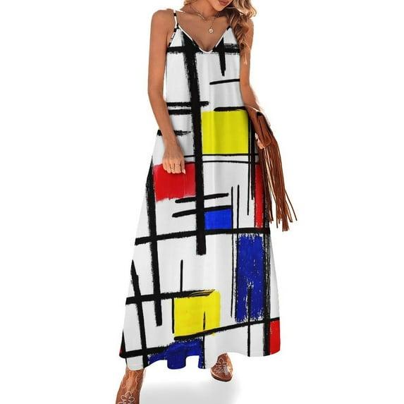 Bright Color Block Dress Geometric Aesthetic Bohemia Long Dresses ...