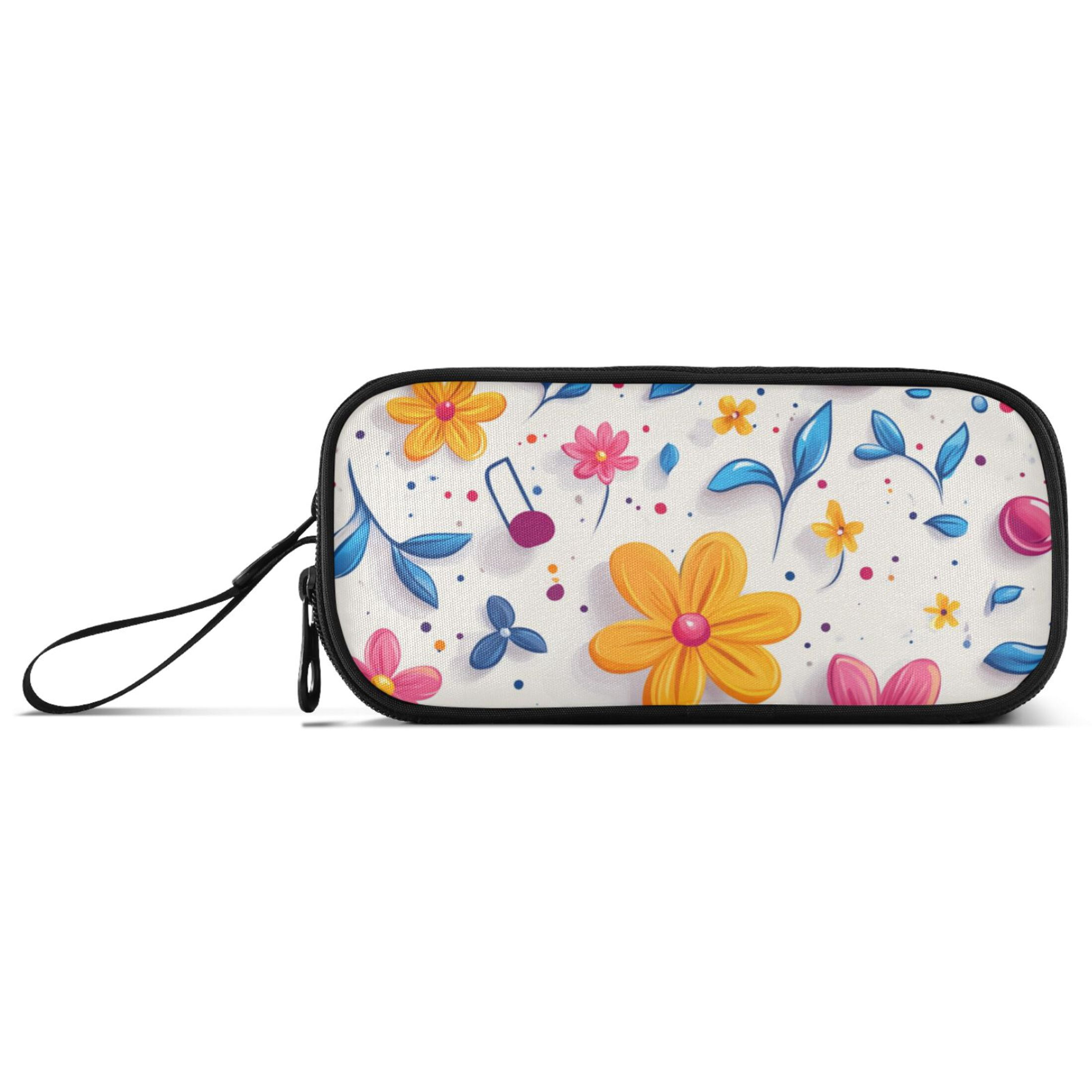 Bright Color Flowers Leaves and Dots Pencil Case Stationary Holder Pen ...