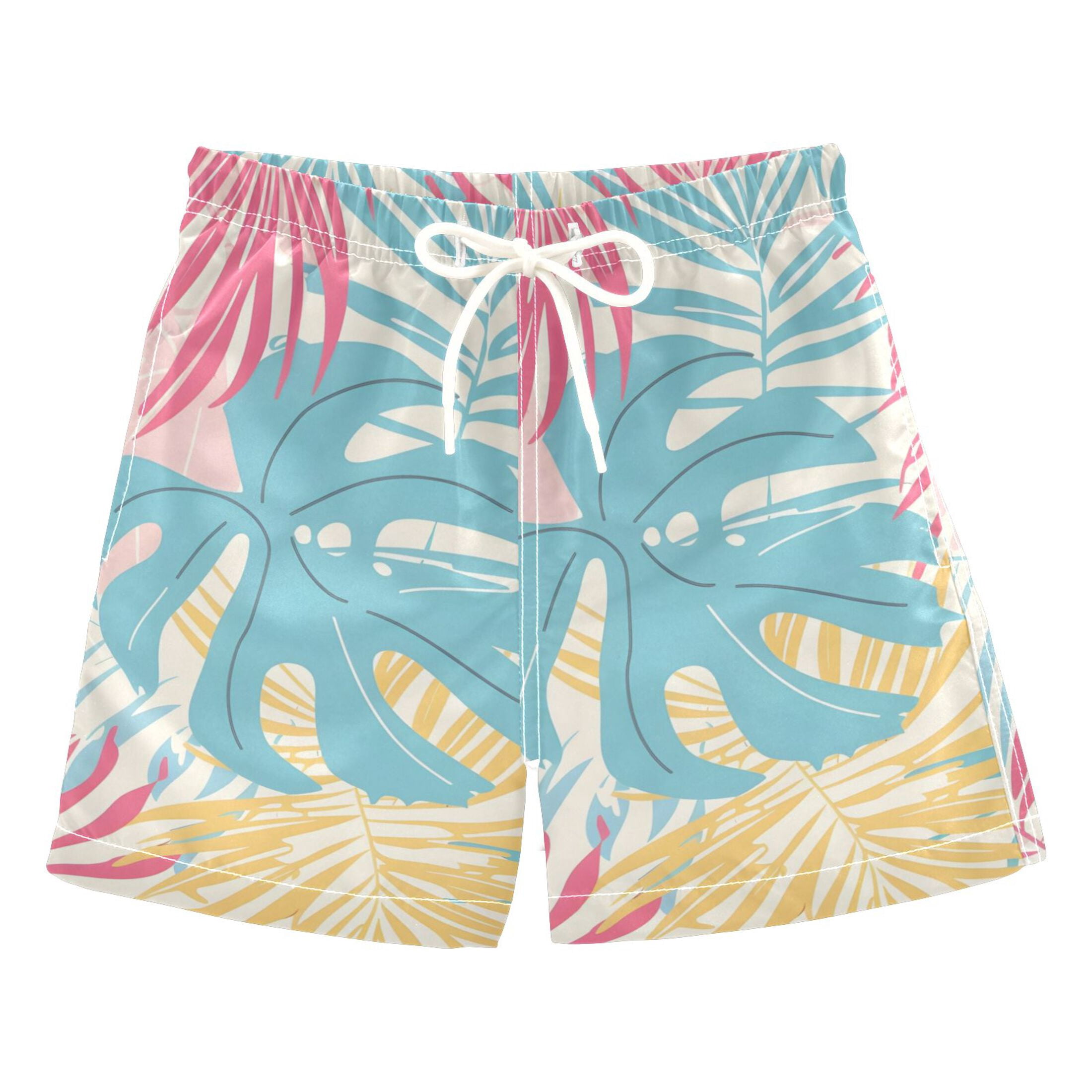 Bright Color Palm Tree Leaves Boys' Swim Trunks Board Shorts Beach ...