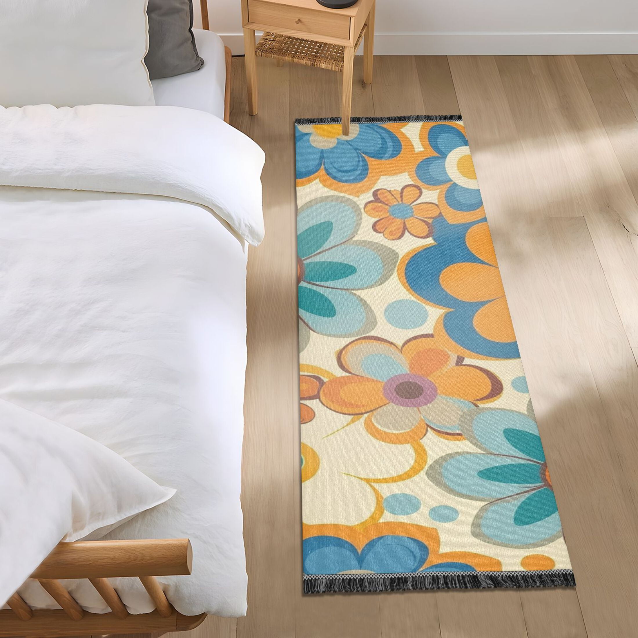 Bright Color Retro Groovy Flowers Bedside Runner Rug 2'x 6' Non Slip ...