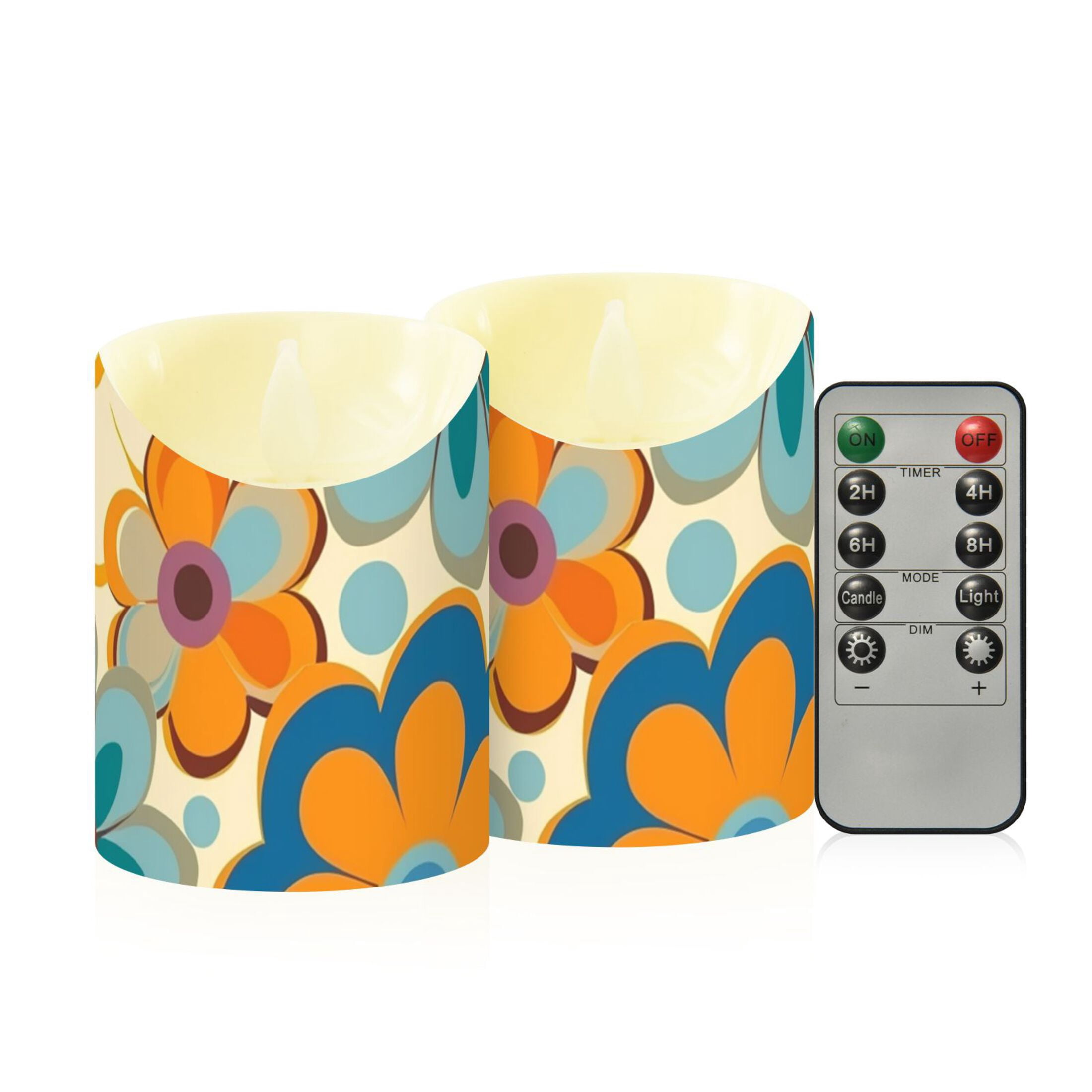 Bright Color Retro Groovy Flowers Flickering Flameless Candles with ...
