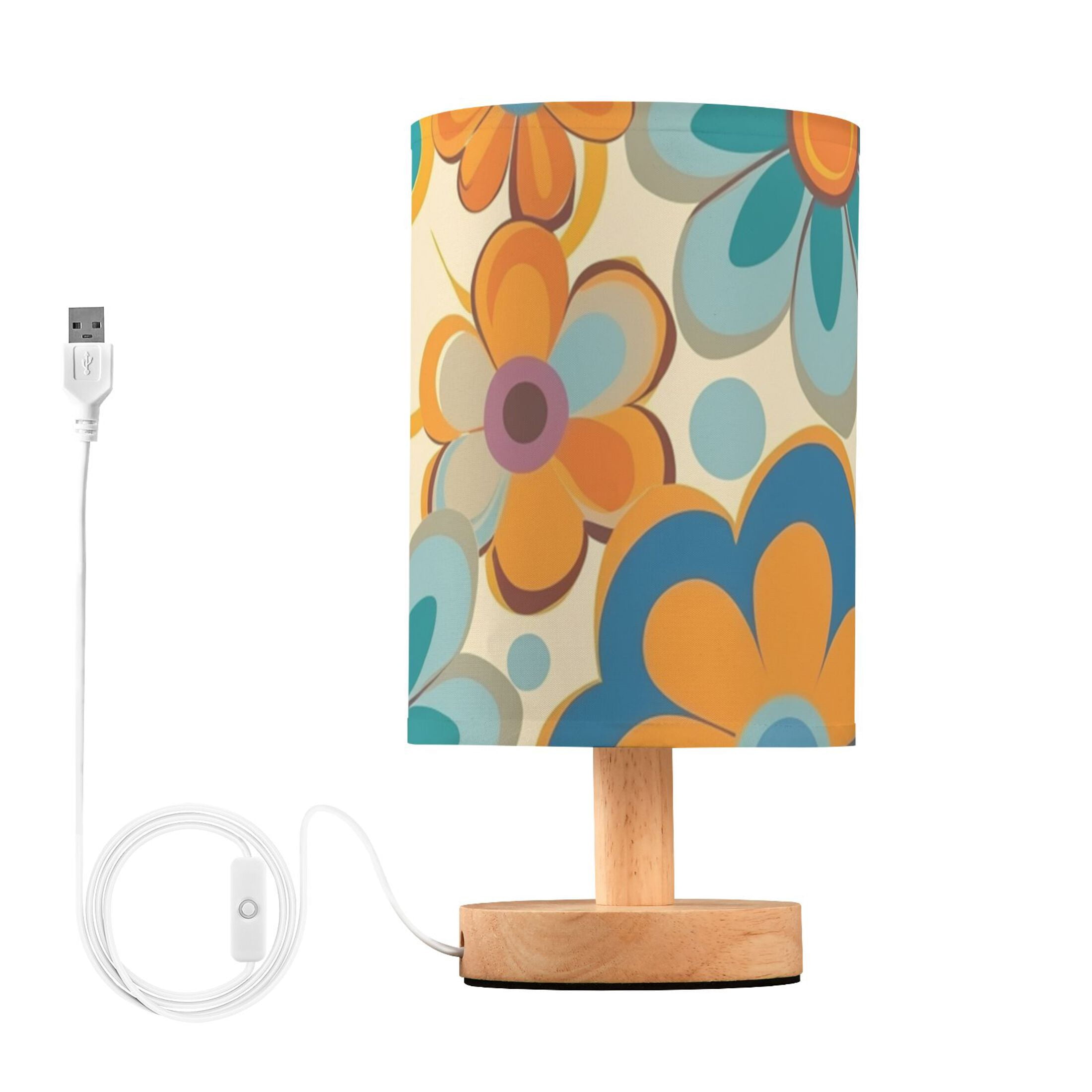 Bright Color Retro Groovy Flowers Table Lamp with USB Port LED Warm ...