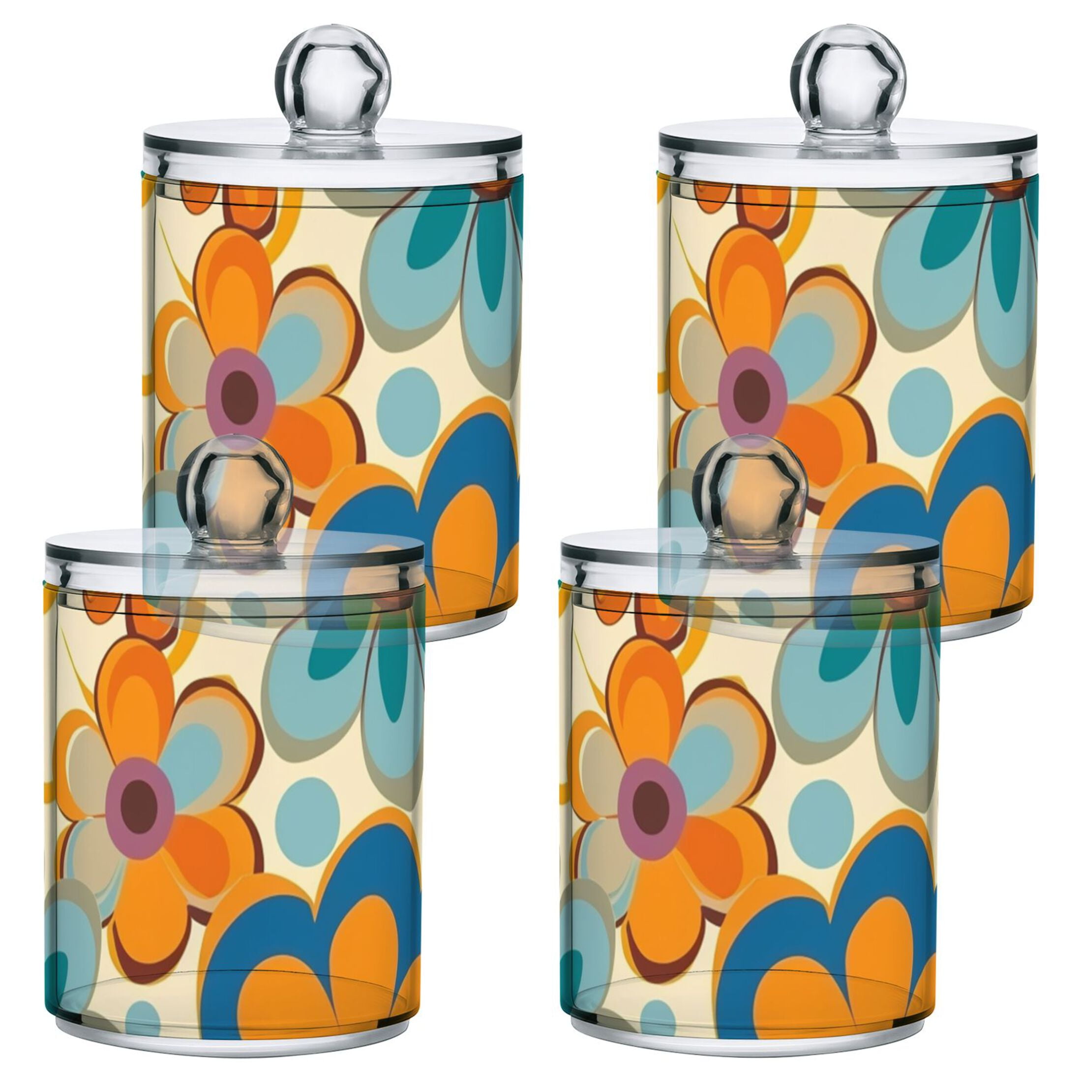 Bright Color Retro Groovy Flowers Translucent Plastic Cans Storage ...