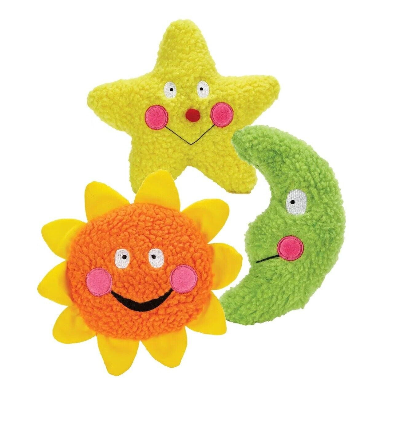 Bright Color Soft Berber Cuddle and Chew Celestial Smile Squeaker Toy ...