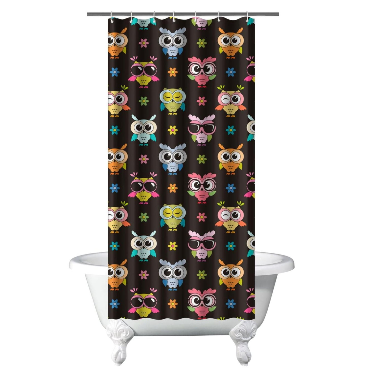 Bright Colored Owl Shower Curtain Hand-drawn Owl with Polka Dot ...