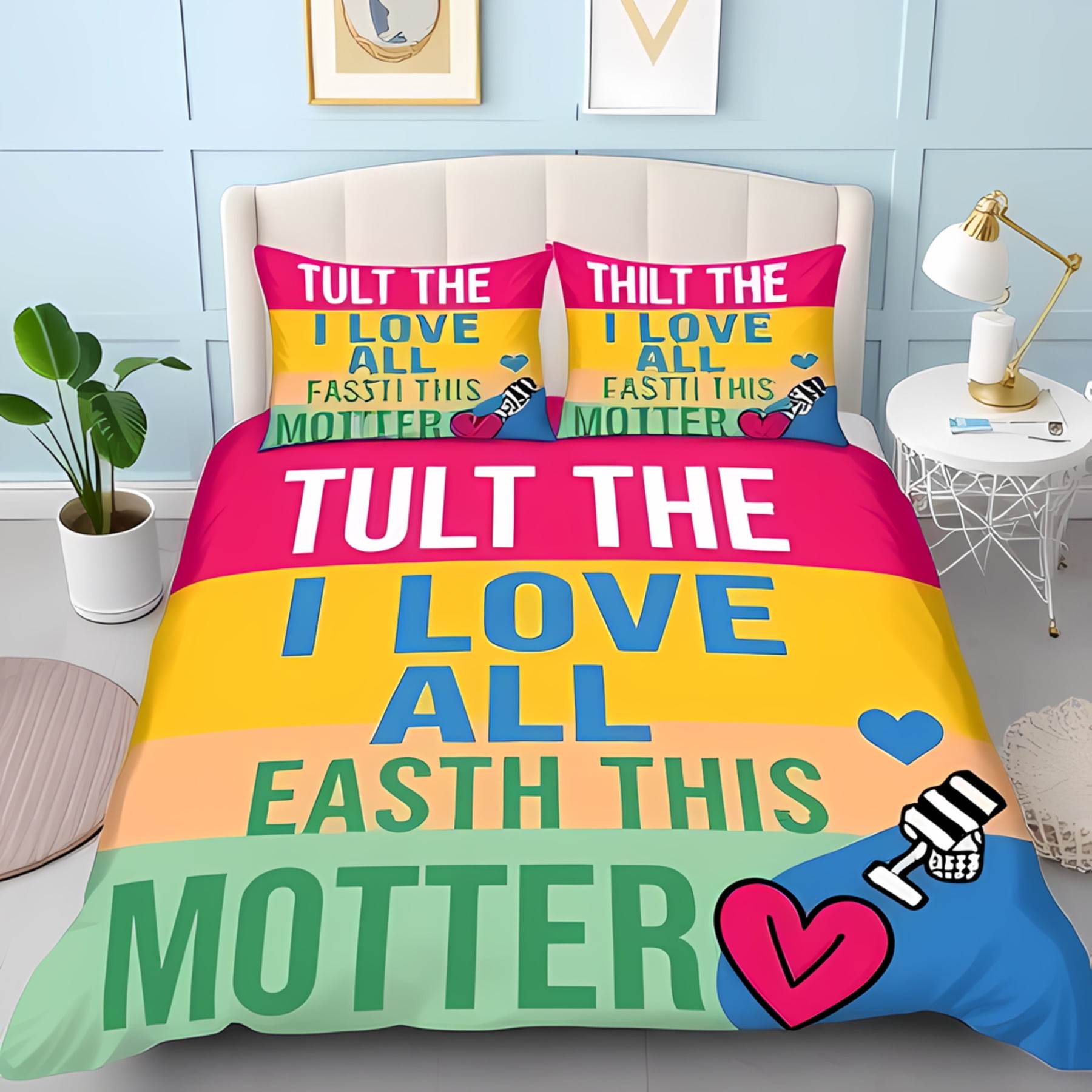 Bright & Colorful 3-Piece Duvet Cover Set with Fun Typography - Perfect ...