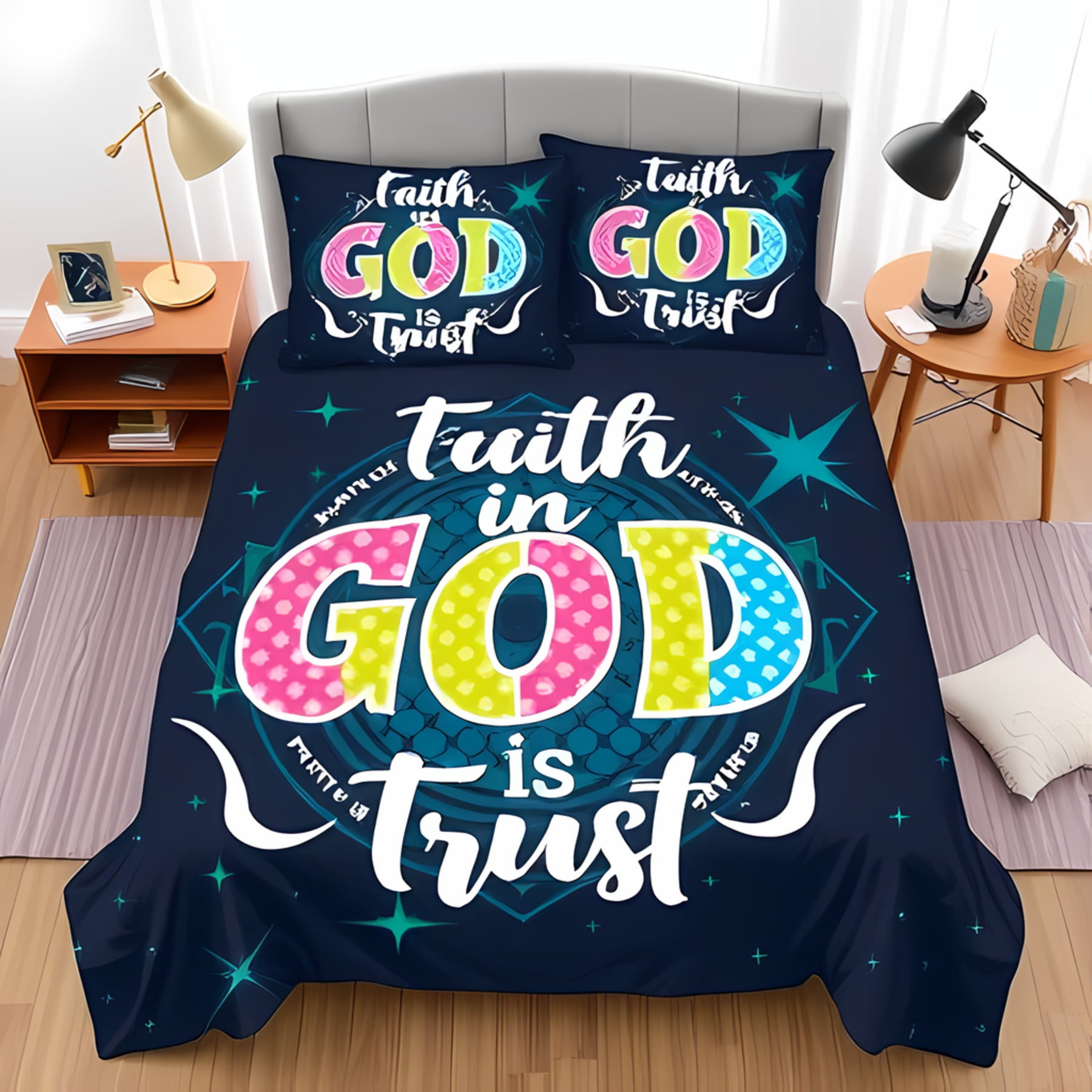 Bright & Colorful 3-Piece Duvet Cover Set with Inspirational Faith ...