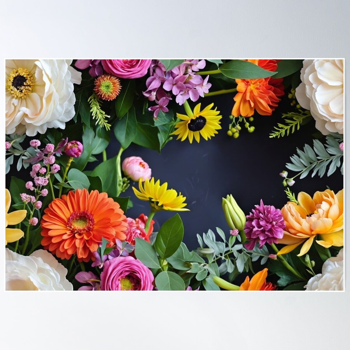 Bright And Colorful Floral Arrangement With Various Blooms And Foliage ...