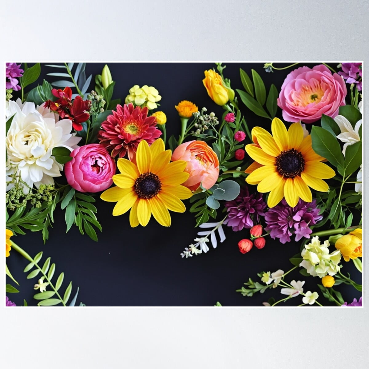 Bright And Colorful Floral Arrangement With Various Blooms And Foliage ...