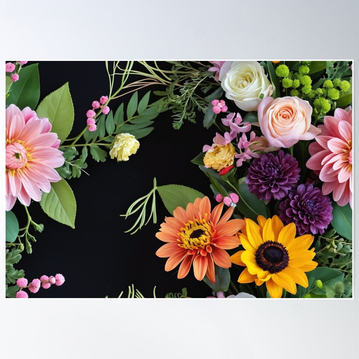 Bright And Colorful Floral Arrangement With Various Blooms And Foliage ...