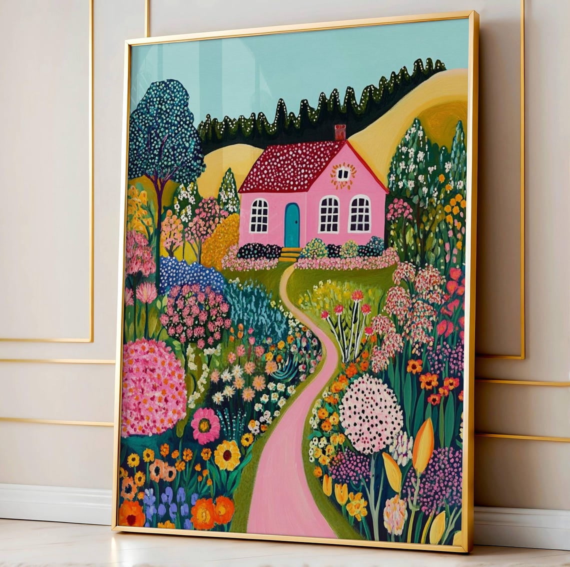 Bright Colorful Flower Garden Patchwork Botanical Drawing Summer Wall ...