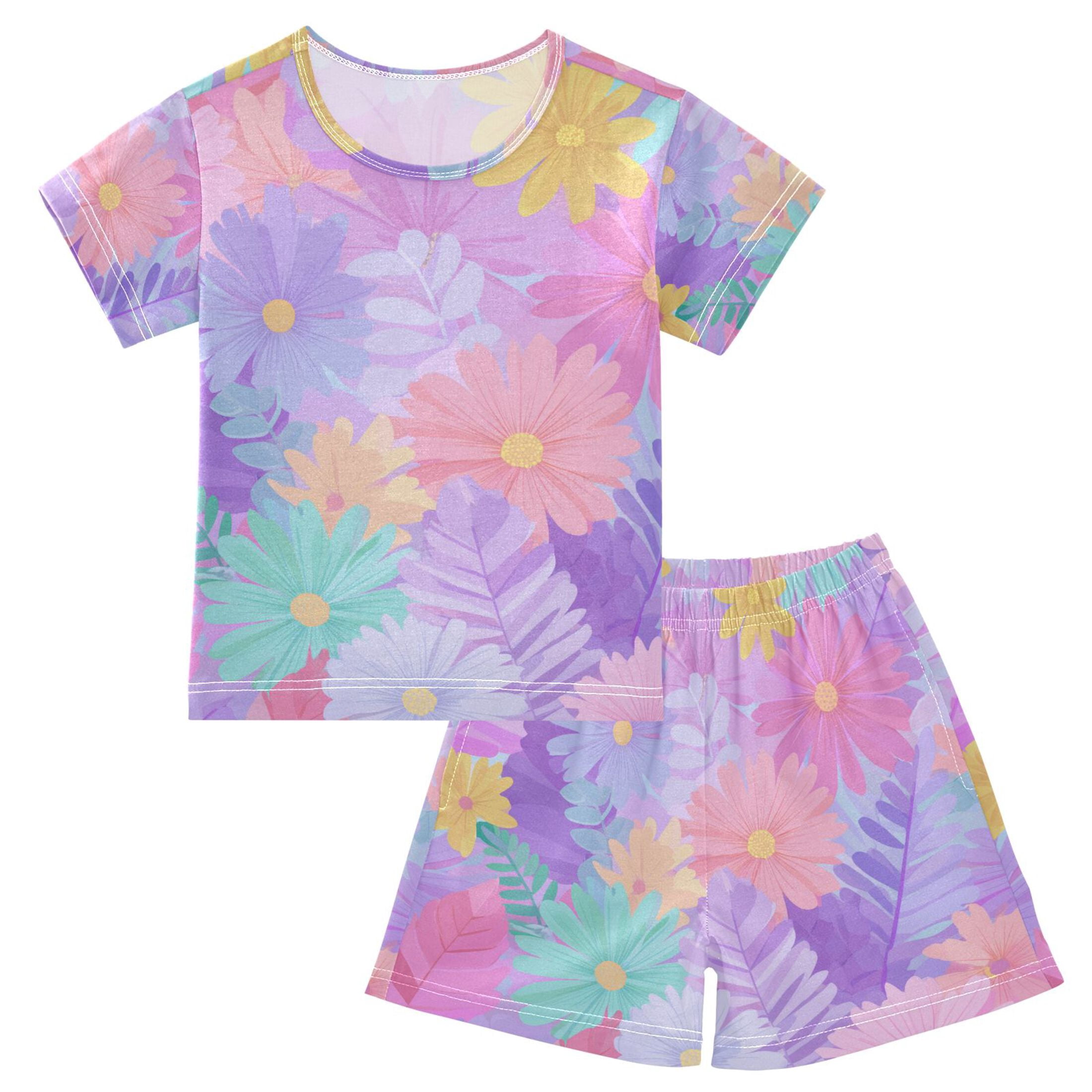 Bright Colorful Flowers in Spring Pajamas Set Short Sleeves Sleepwear ...