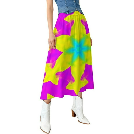 Bright Colorful Kaleidoscopic Pattern Design Women High Waist Midi ...