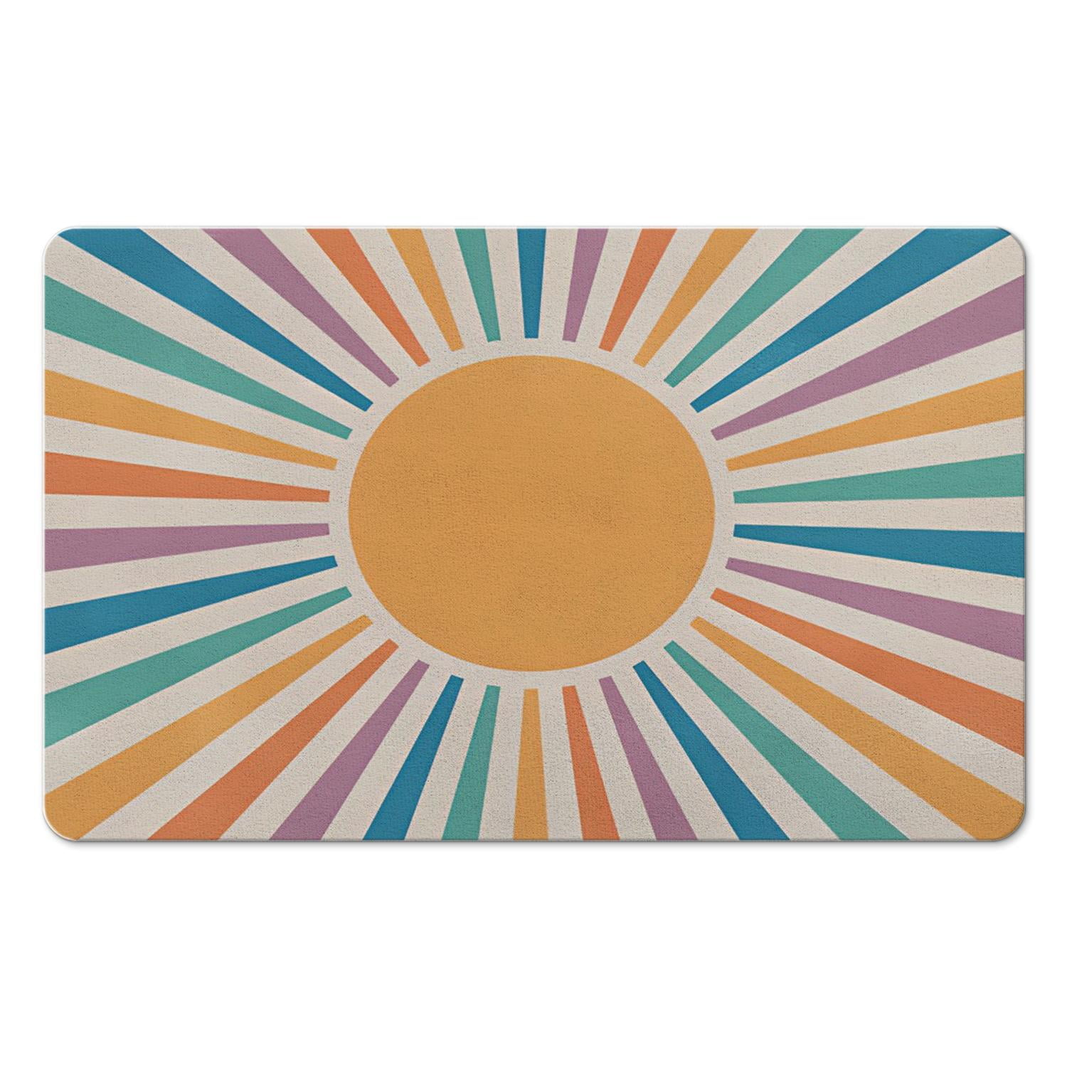 Bright and Colorful Non-Slip Retro Sun Bath Mat - Half Circle Boho Rug ...