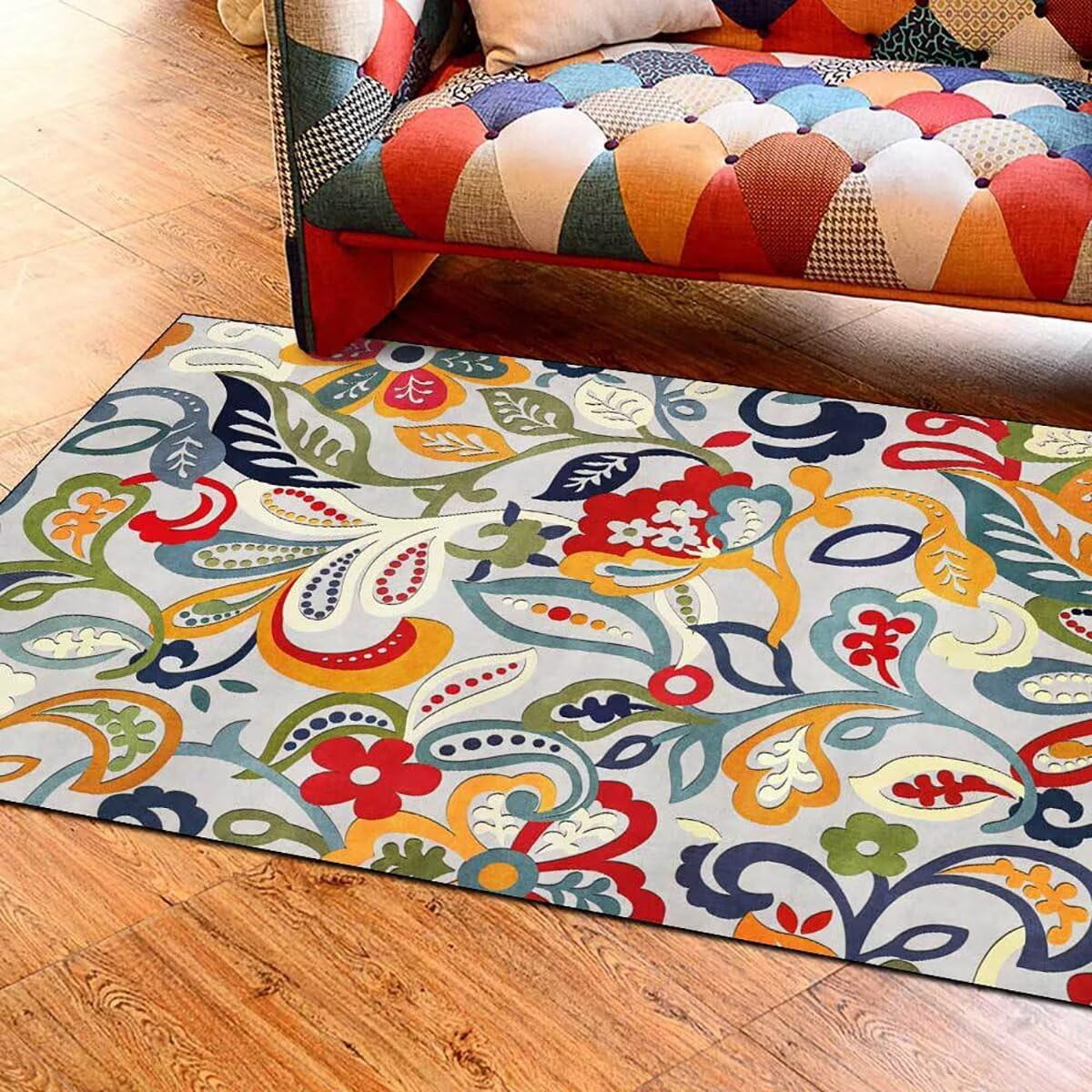 Bright Colorful Paisley Floral Area Rug For Living Room Botanical ...
