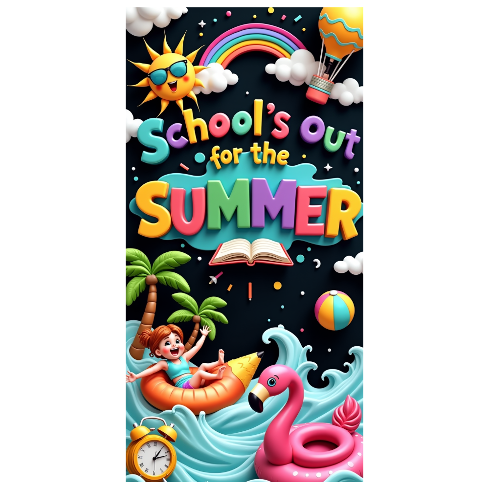 Bright Colors Summer Banner Cartoon Design School's Out Holiday ...