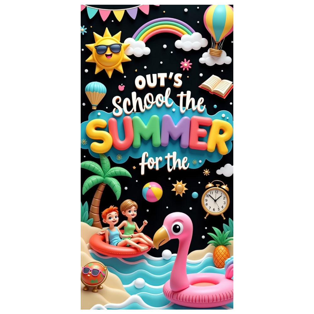 Bright Colors Summer Banner Cartoon Design School's Out Holiday ...