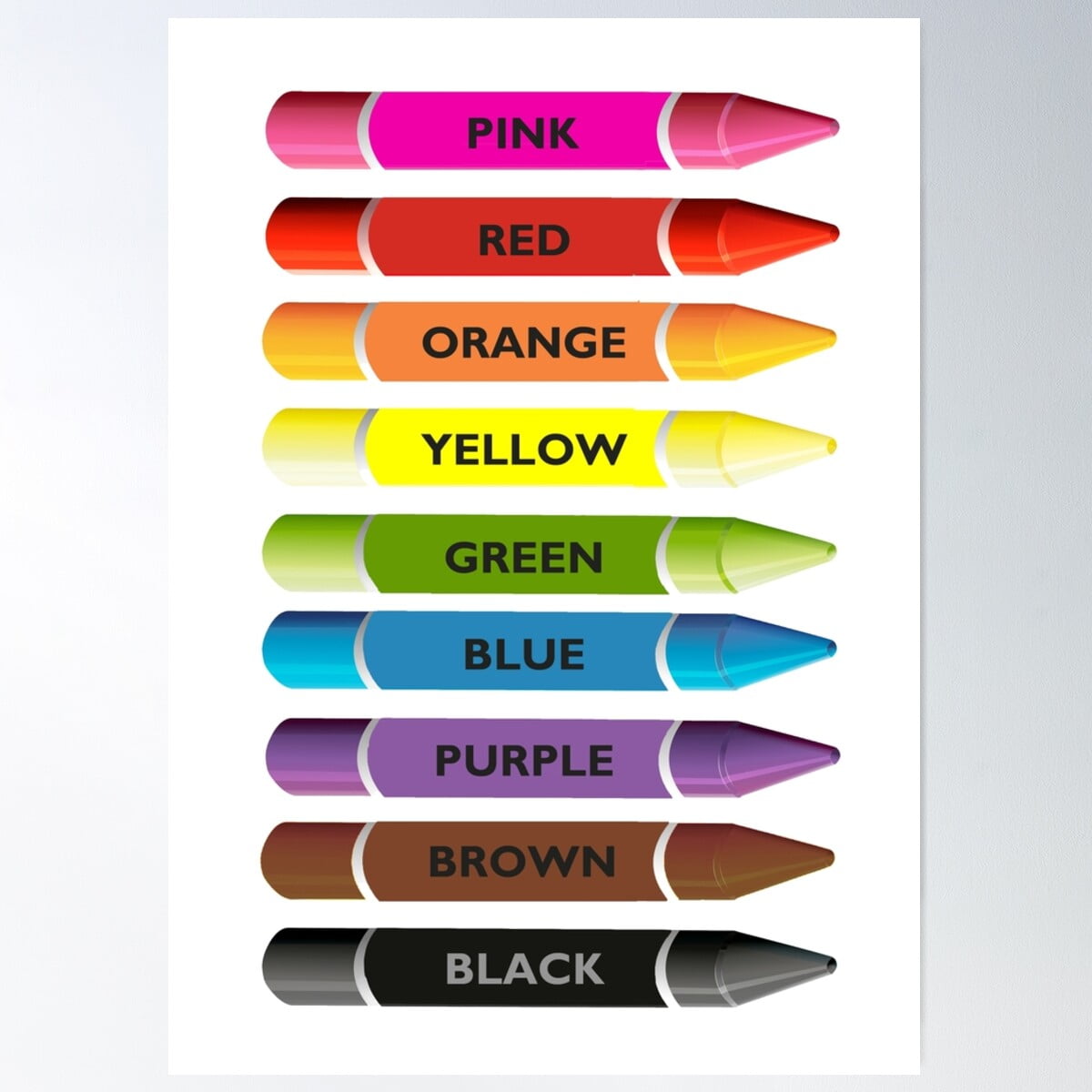 Bright Colour Crayons Pencils. Color Names Poster Wall Art, Modern Wall ...