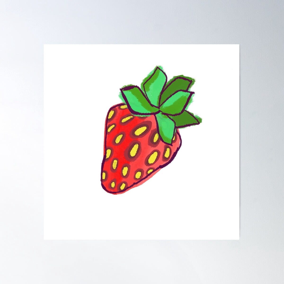 Bright Coloured Drawing Of Single Strawberry Poster Wall Art, Modern ...