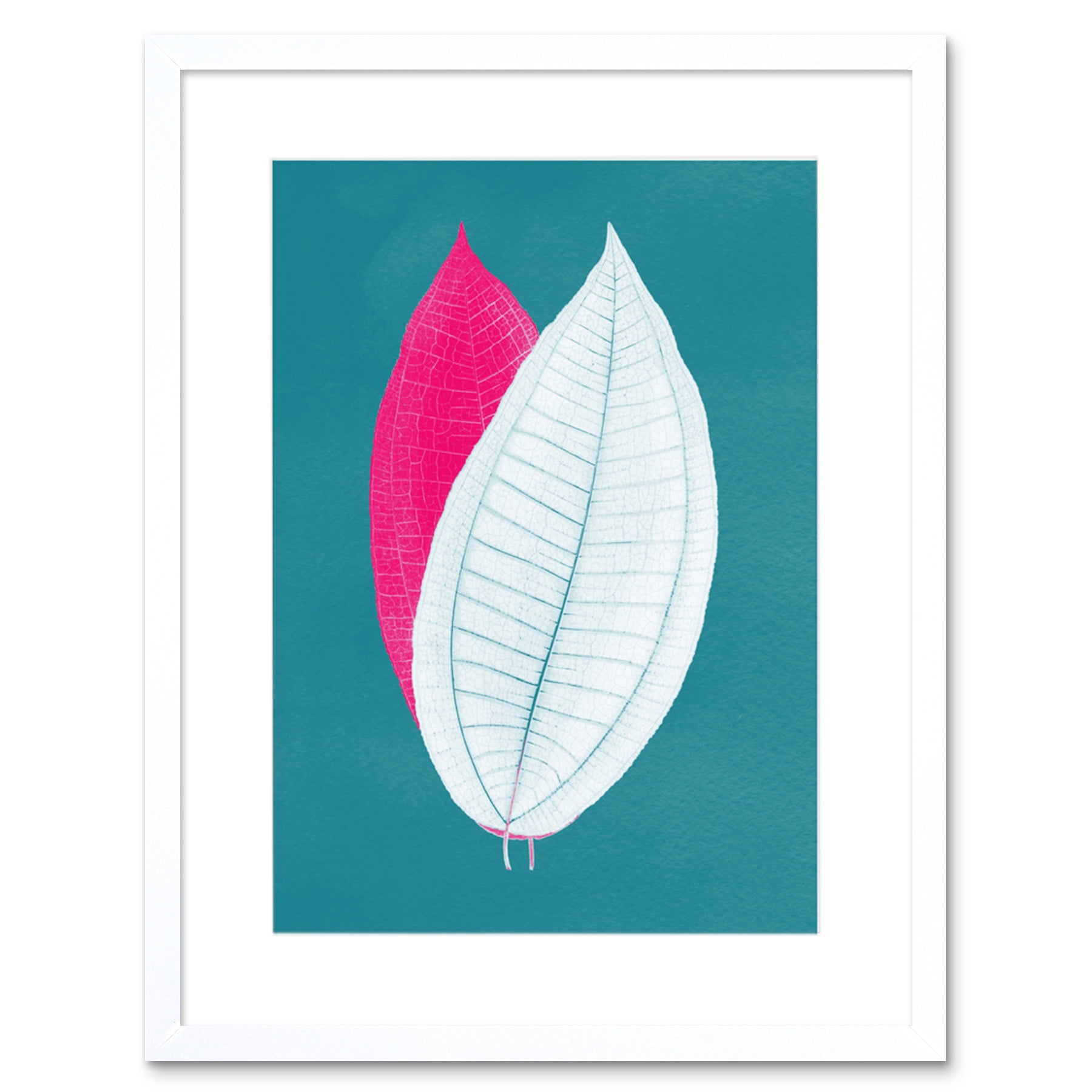 Bright Coloured Leaf Teal Art Print Black Framed Poster Wall Decor 9x7 ...