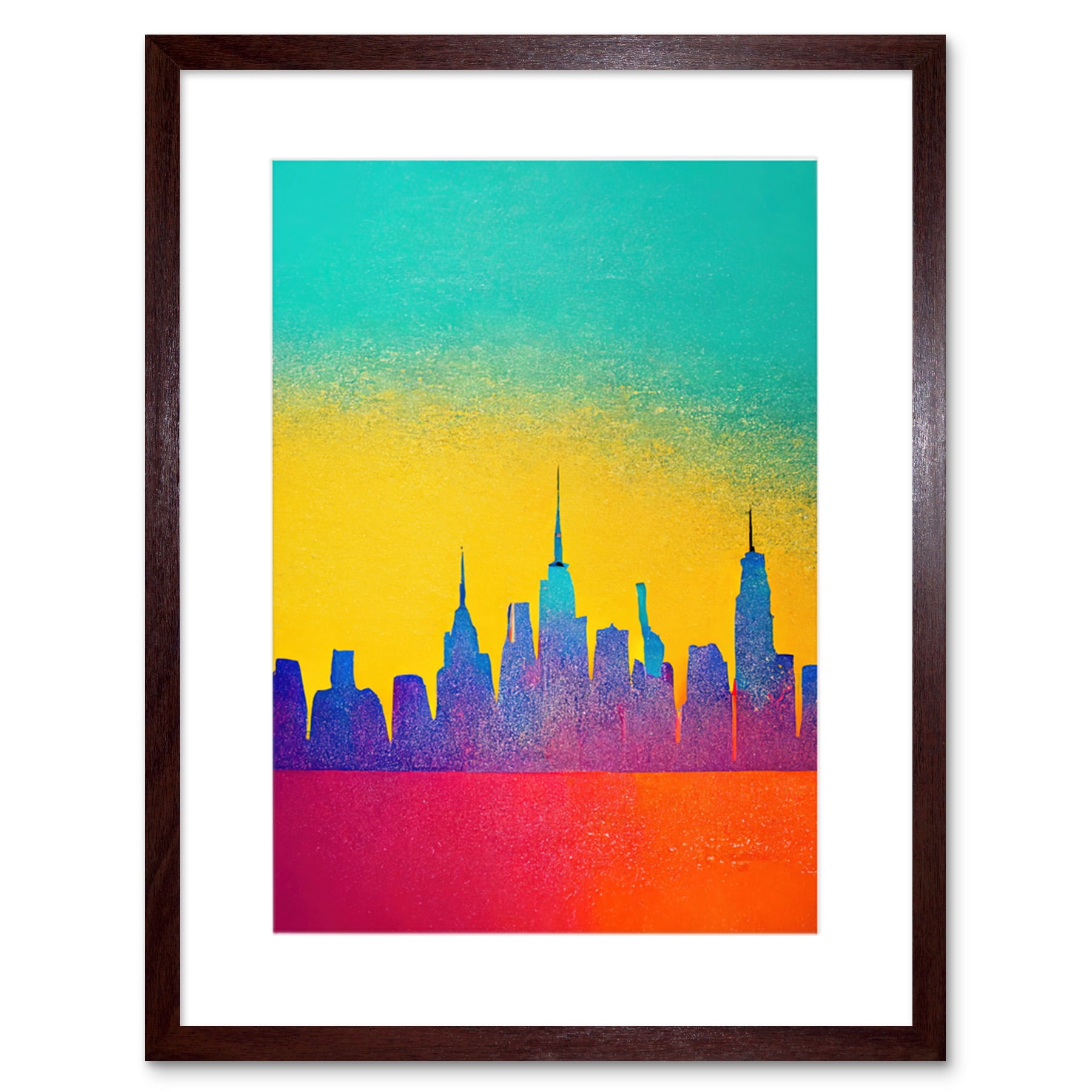 Bright Colourful Abstract New York Skyline Cityscape Yellow Blue Coral ...