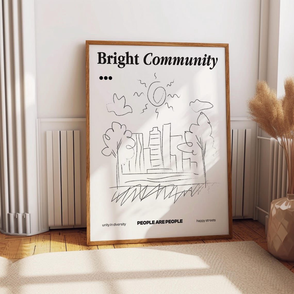 Bright Community Urban Line Drawing Posterminimal Cityscape Wall ...