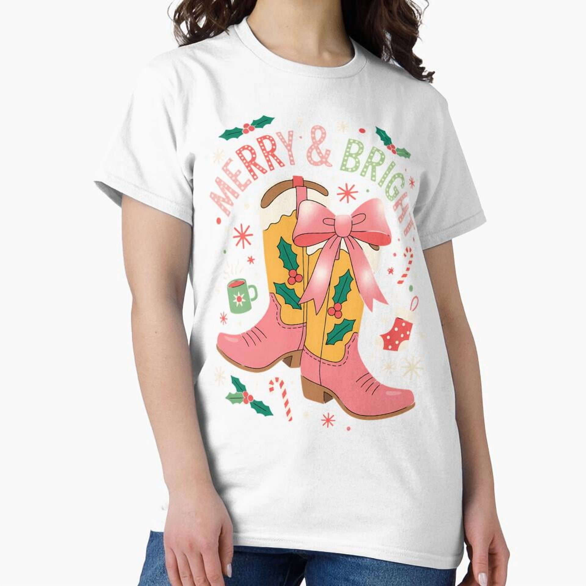 Bright Cowgirl Christmas Western Cowboy Holiday Festive Art Unisex T-Shirt up to size 5XL ...