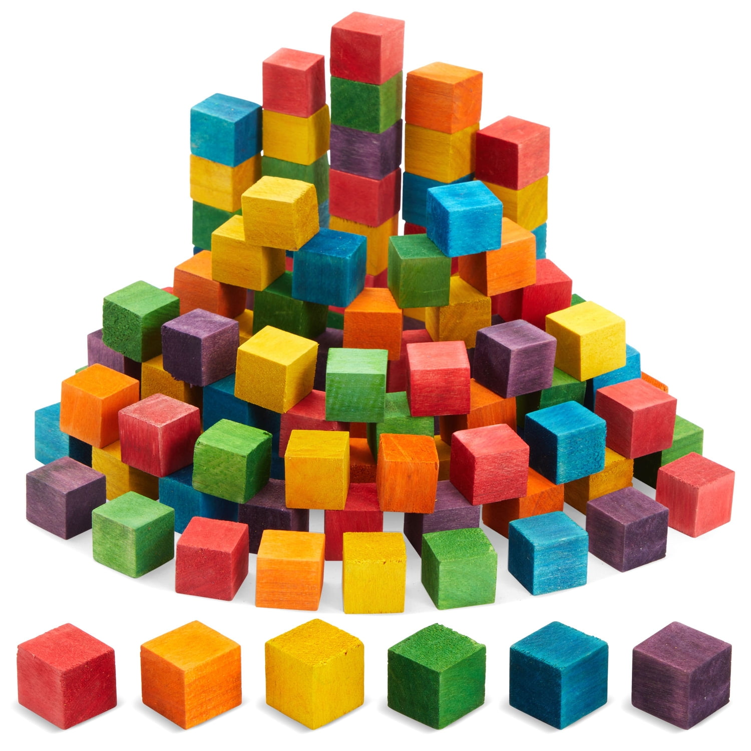 Bright Creations Mini Wooden Blocks, 100 Piece Craft Cubes, 6 Colors, 0 ...