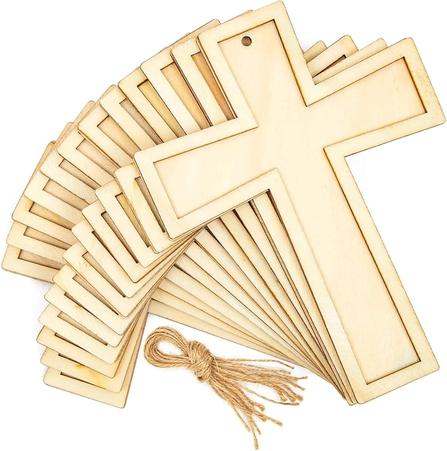 Bright Creations 12 Pack Unfinished Wooden Cross with Jute String ...