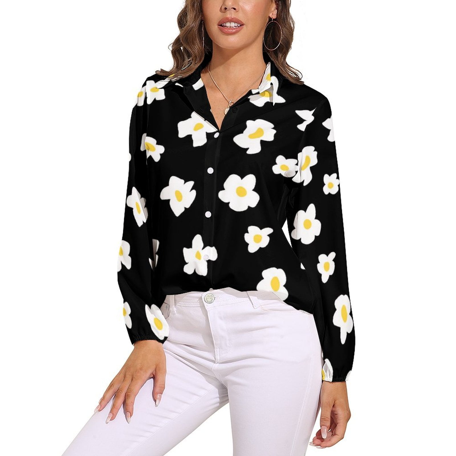 Bright Daisies Print Loose Blouse ic Flowers Casual Oversize Blouses ...
