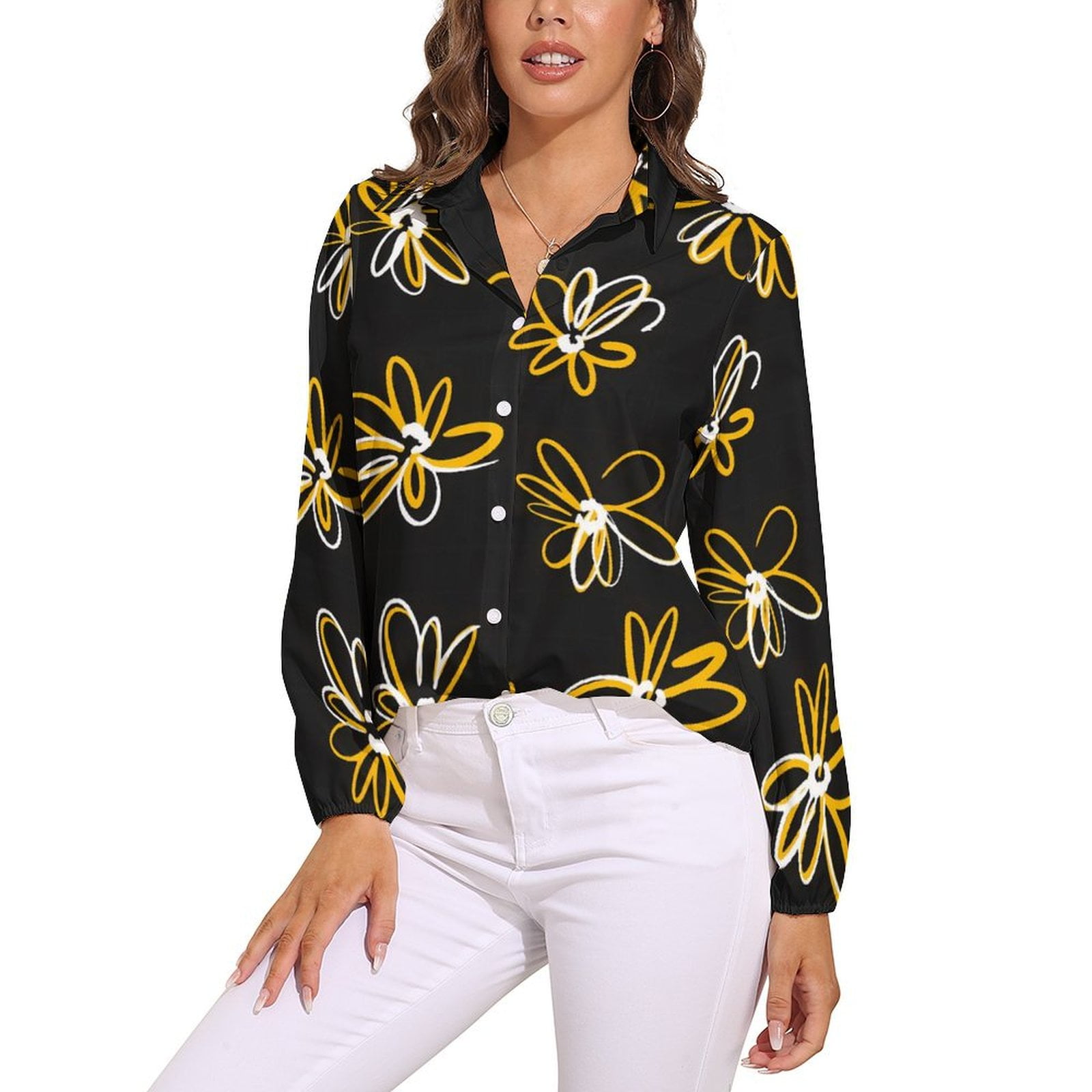 Bright Daisies Print Loose Blouse ic Flowers Casual Oversize Blouses ...
