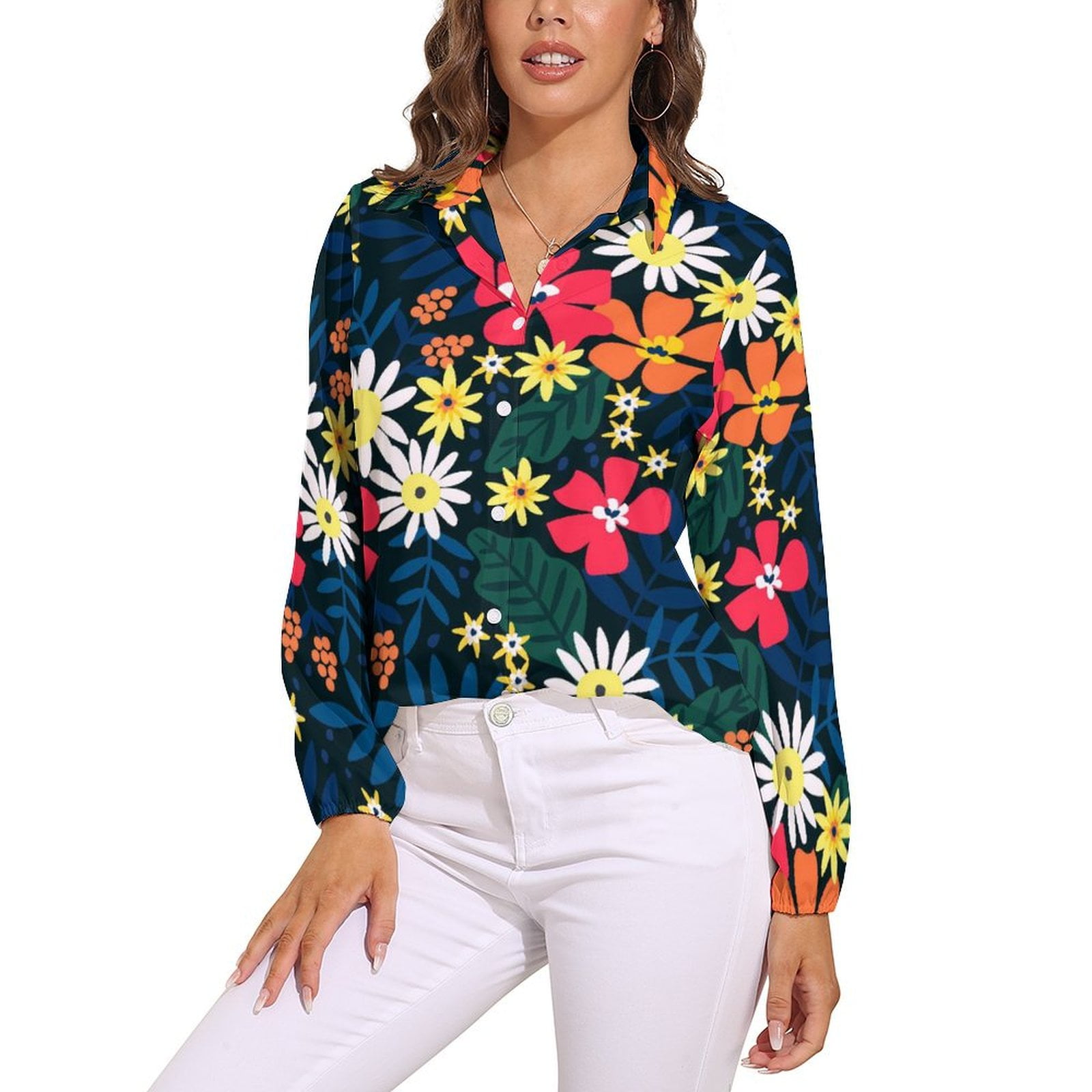 Bright Daisies Print Loose Blouse ic Flowers Casual Oversize Blouses ...
