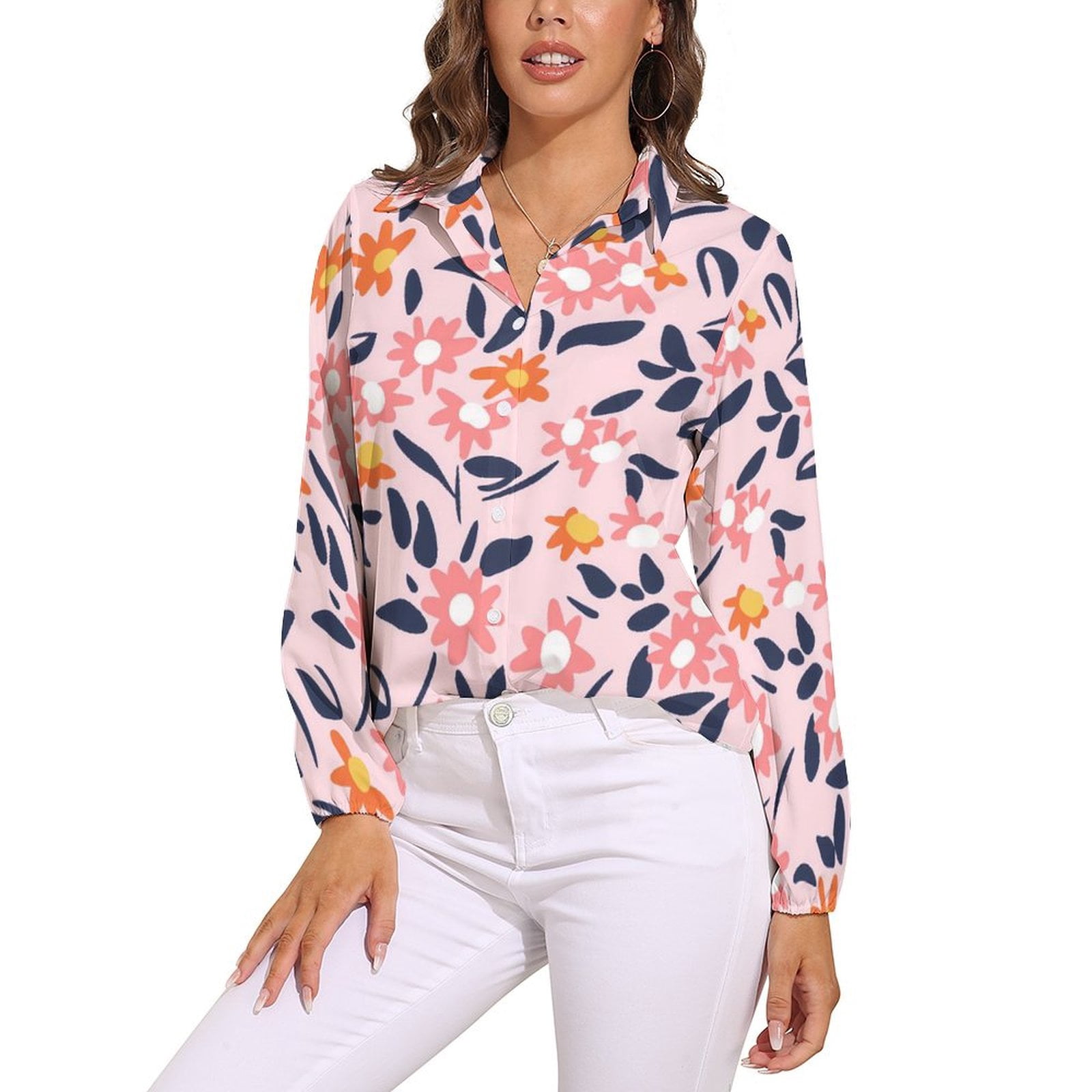 Bright Daisies Print Loose Blouse ic Flowers Casual Oversize Blouses ...