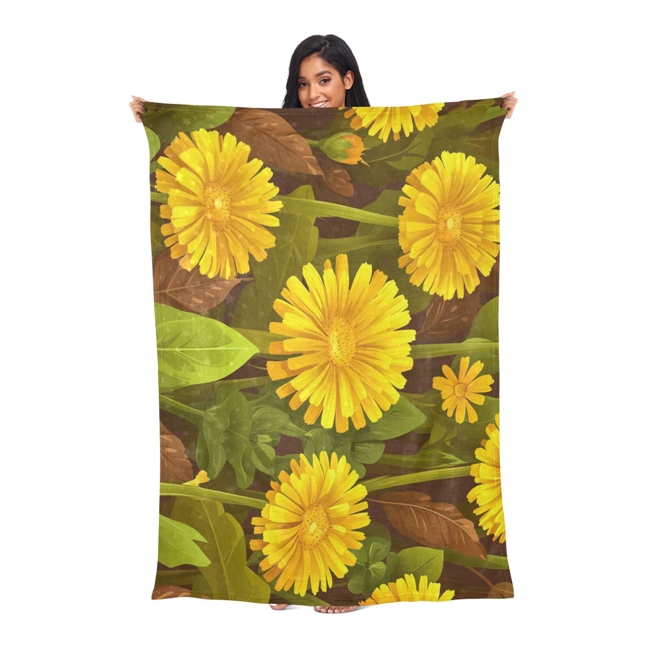 Bright Dandelion Flower Pattern Travel Blanket and Pillow 2 in 1 ...