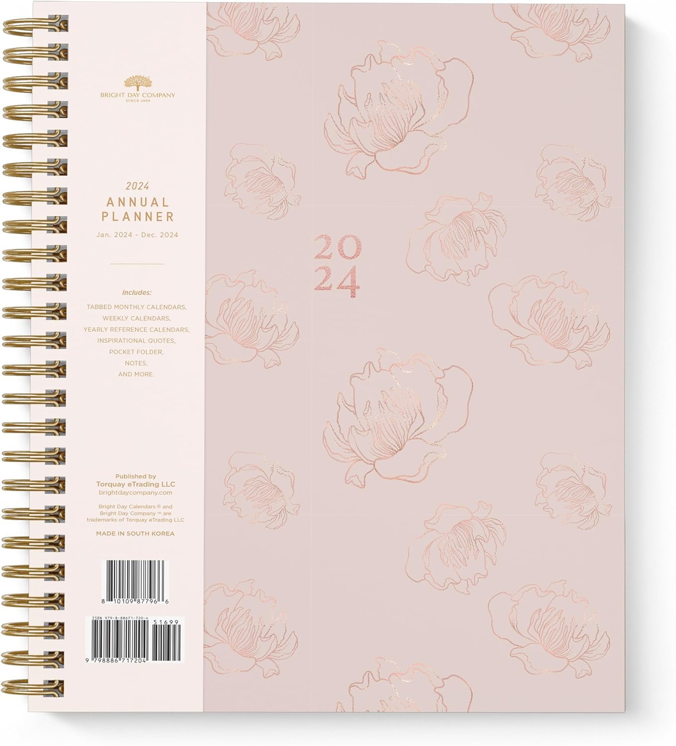 Bright Day Calendars Rose Gold Floral Planner, 2024 Weekly and Monthly ...